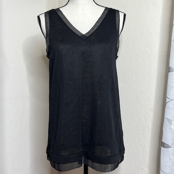 Doe & Rae | Tops | New Doe Rae Black Vneck Sleeveless Blouse With Sheer ...